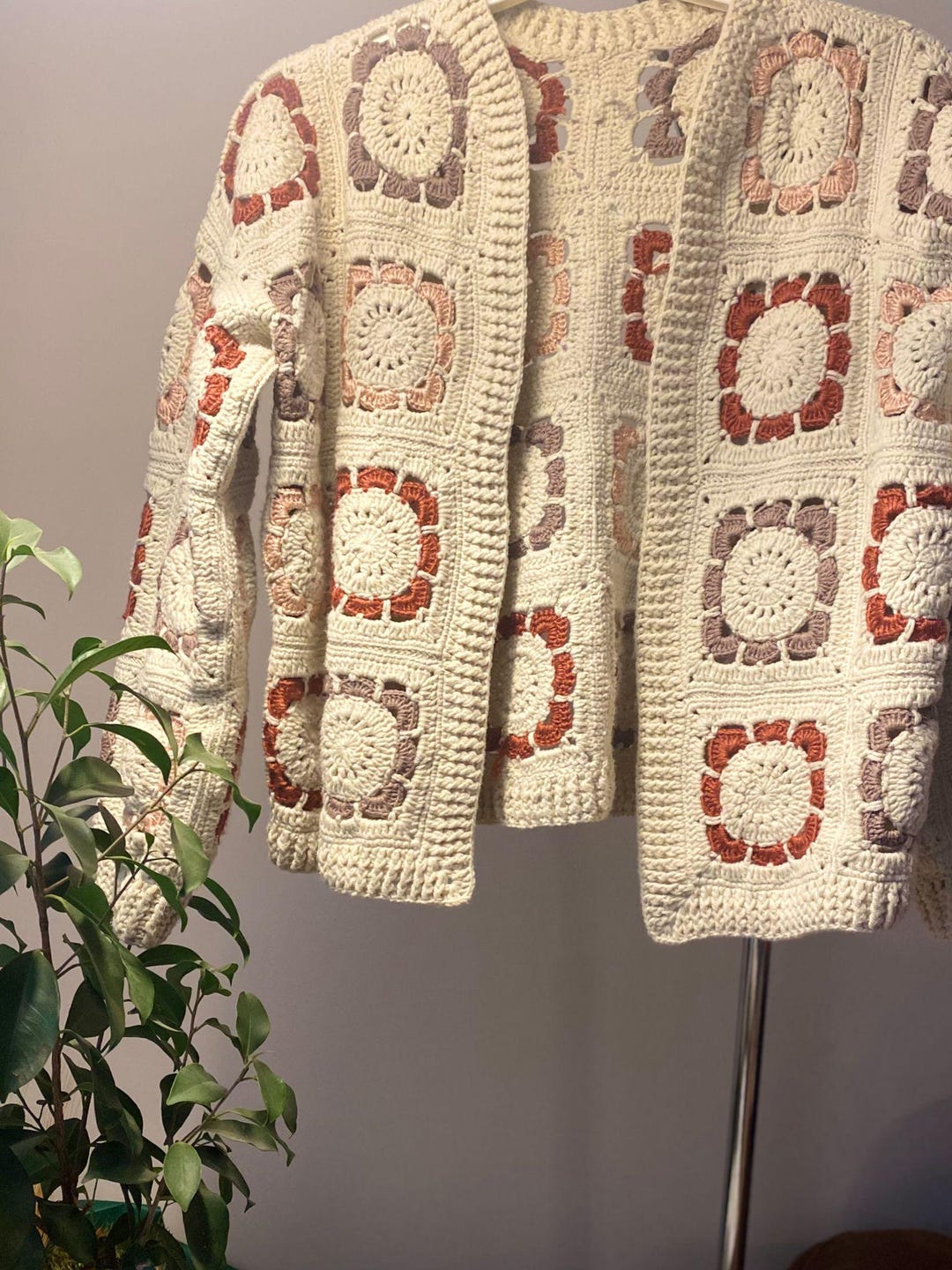 Granny Square Oversized Cream Cardigan, Boho Crochet Cardigan, Handmade ...