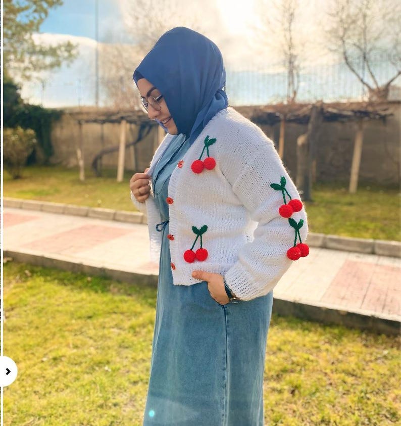 Cherry Cardigan, Woman Fruit Embroidery Jumper, Cherry Crochet Cardigan ...