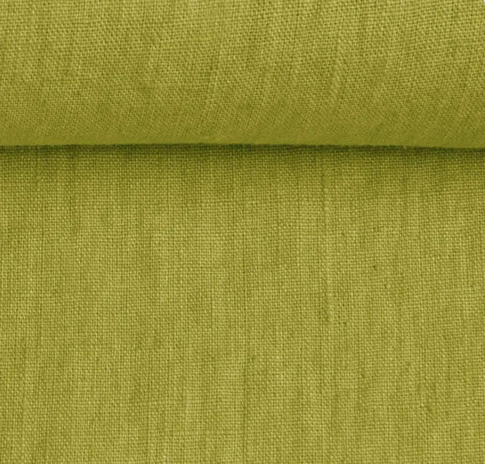 Washed Linen Fabric in Green Pear Color - 100% Natural Linen, 205 GSM ...