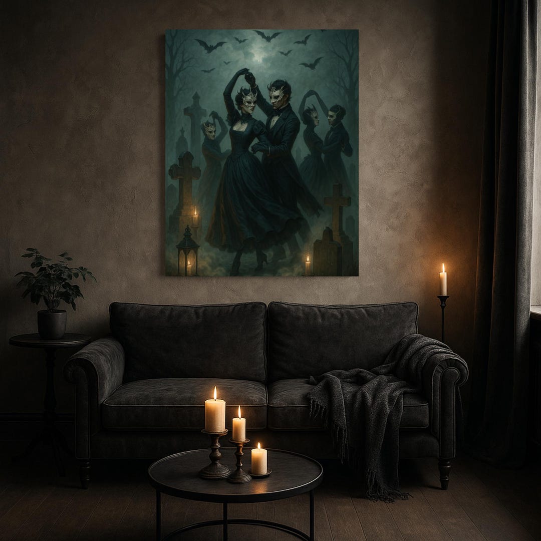Moonlit Masquerade Dance – Gothic Halloween Wall Art, Elegant Dark ...