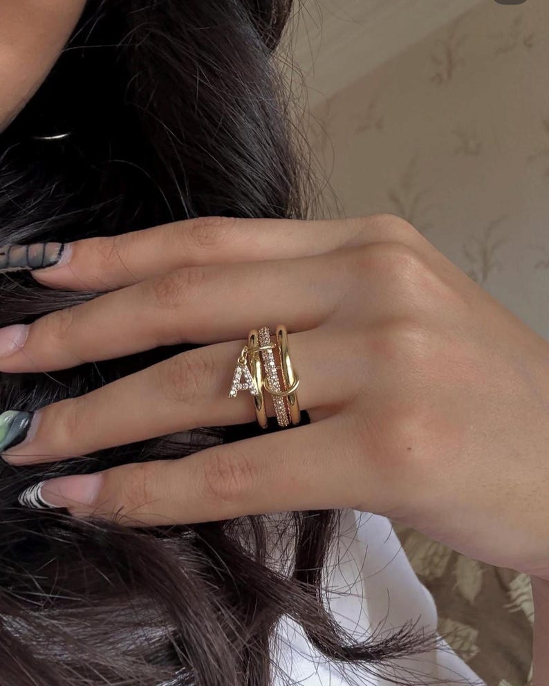Initial Ring, Dainty Personalized Jewelry, Letter Ring, Multiple Ring ...