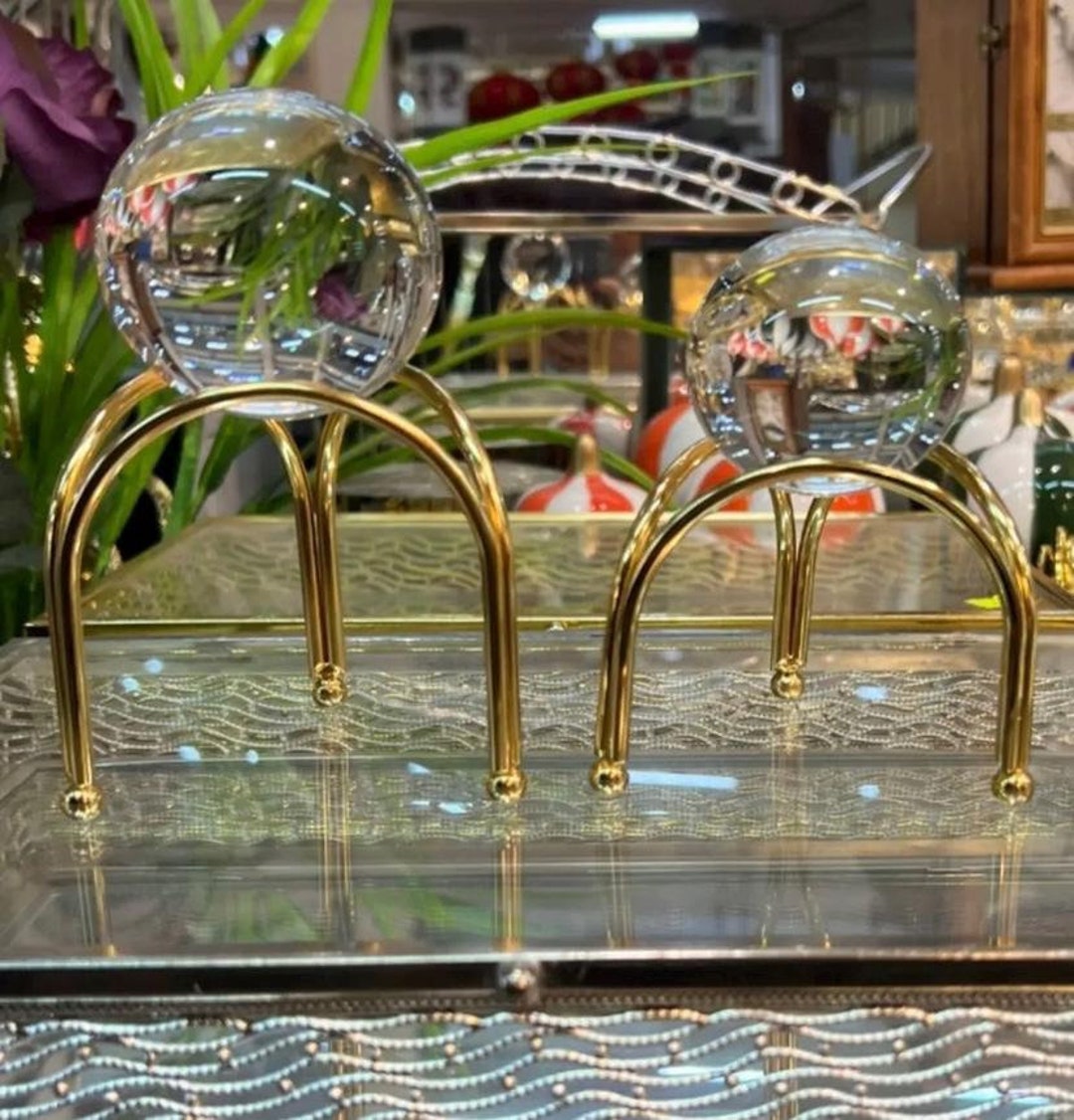 2 Metal Decorative Objects Figurines With Crystal Large Bubble ...