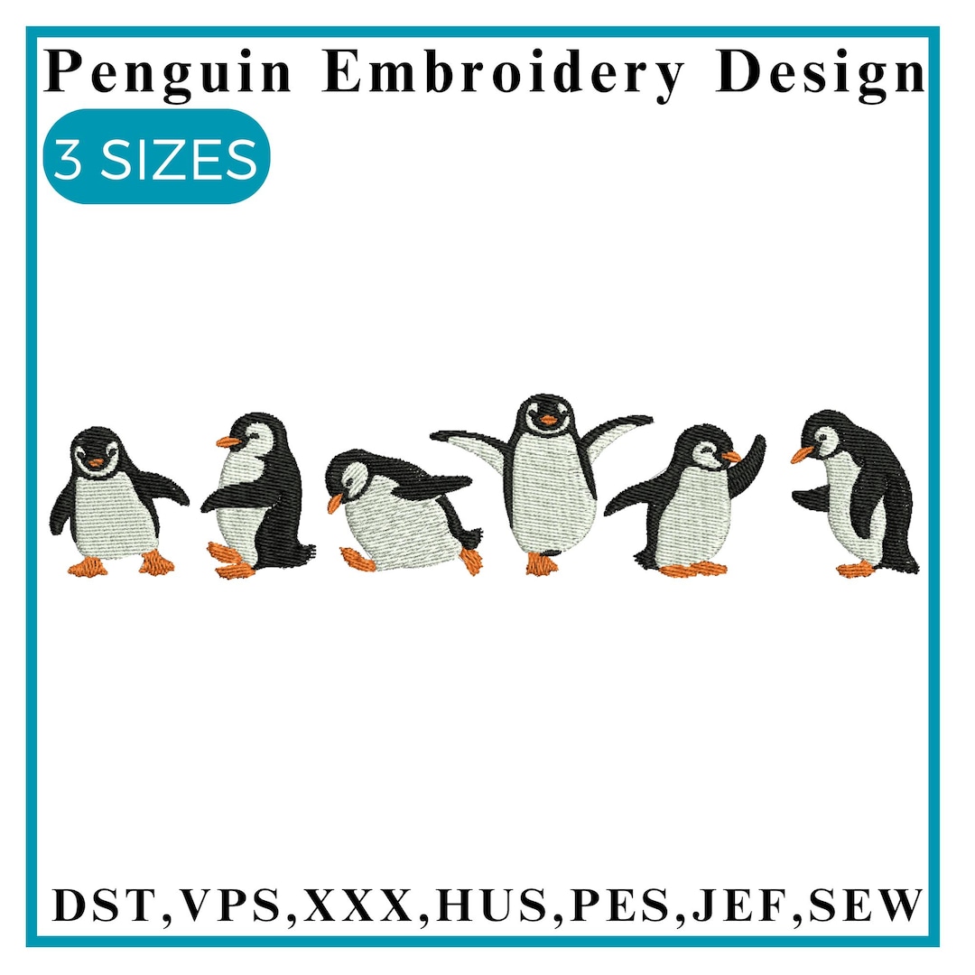 Penguin Embroidery Design, Mini Penguin Embroidery, Penguin Friends ...