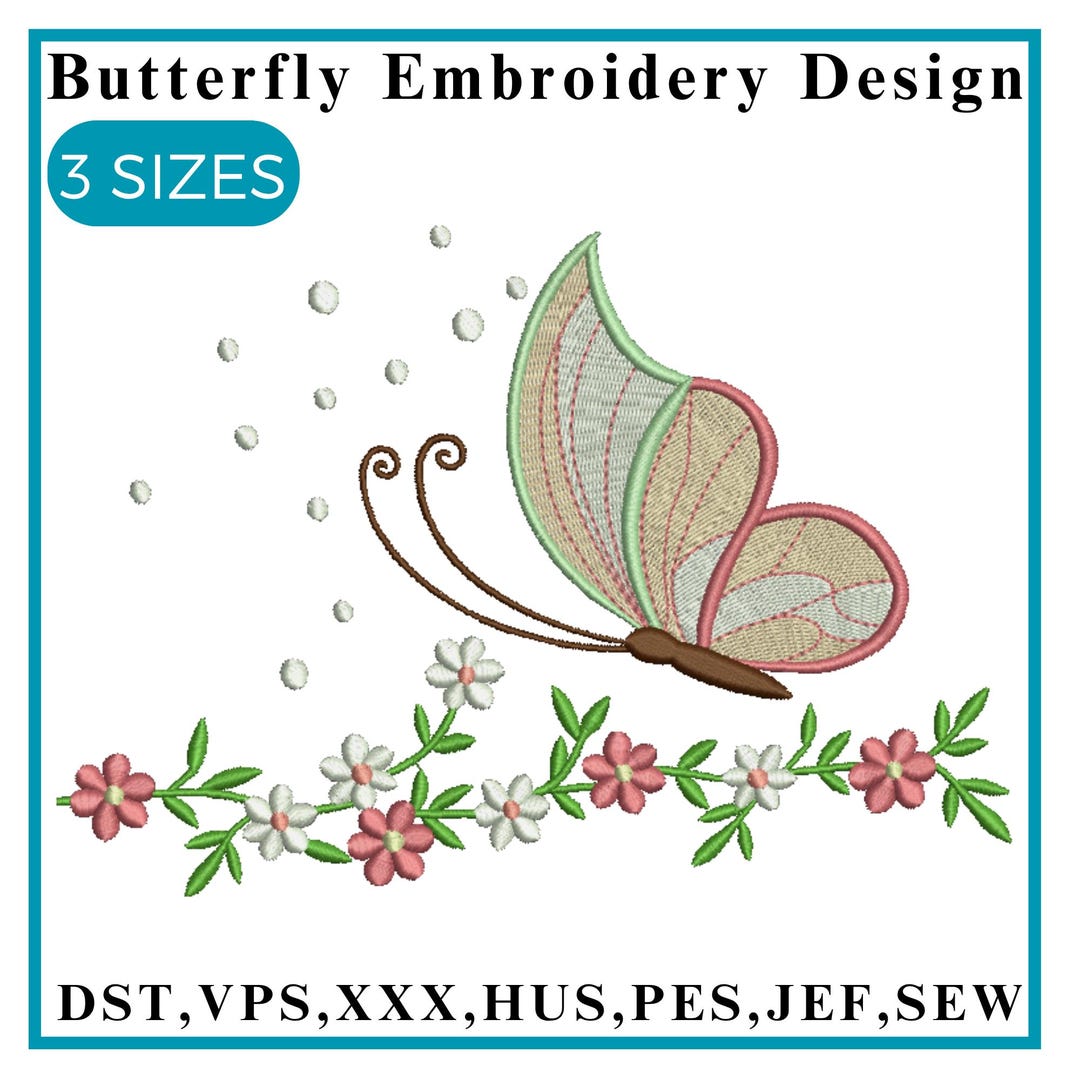 Butterfly Embroidery Design, Butterfly and Flowers Motif, Lace ...
