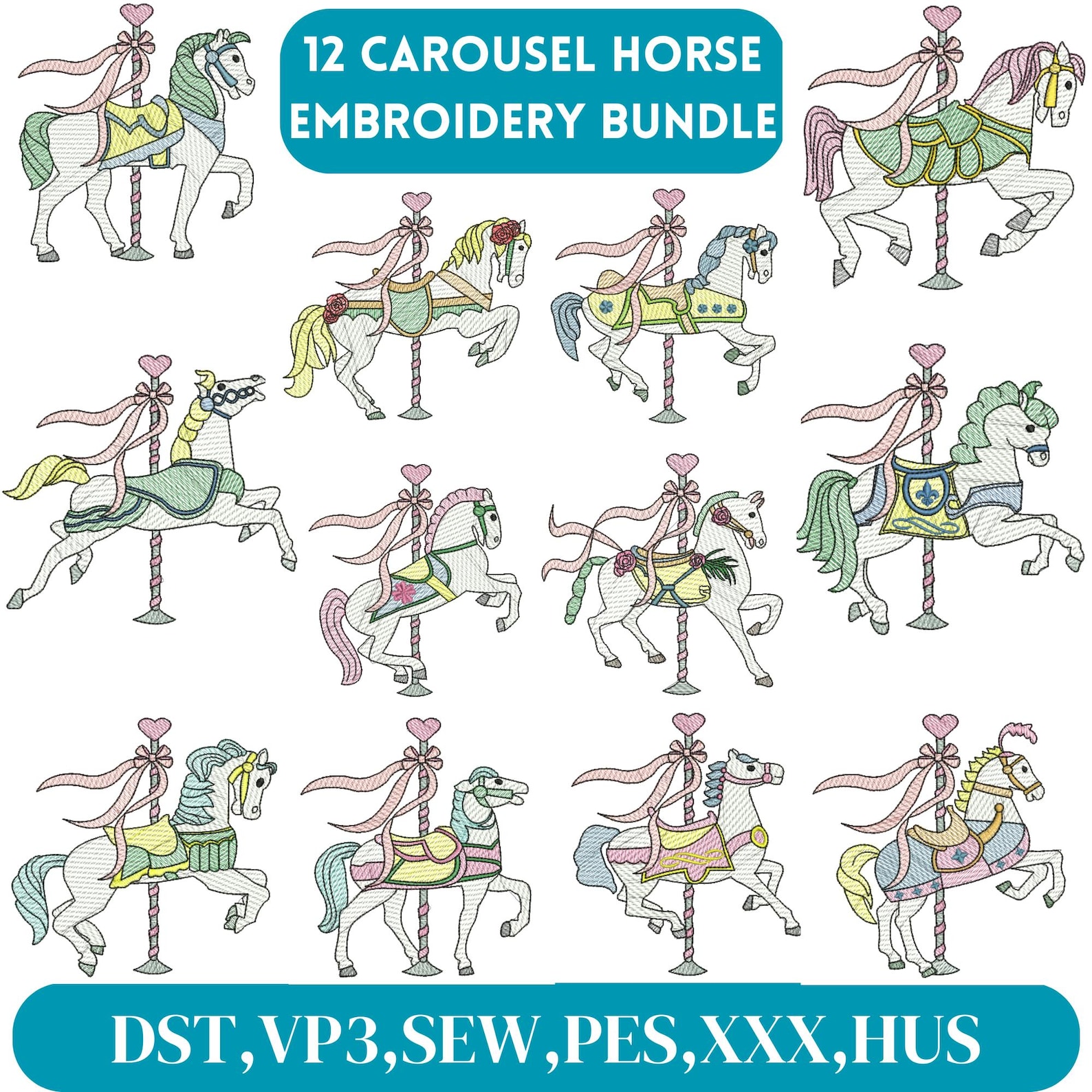 Horse Embroidery Design, Carousel Horse Embroidery, Cute Horse ...