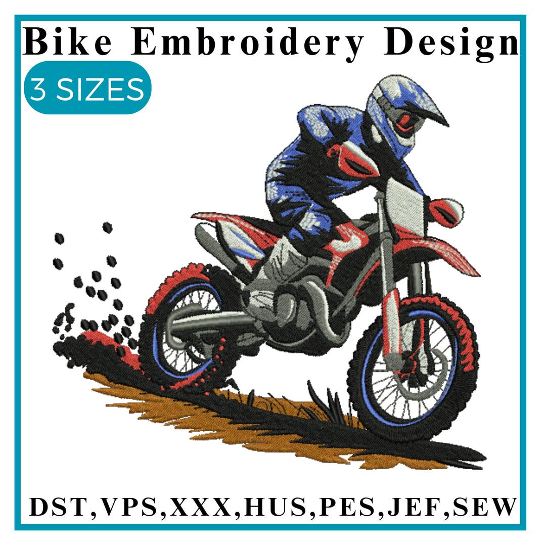 Bike Embroidery Design, Biker Embroidery, Dirt Bike Embroidery, Mini ...