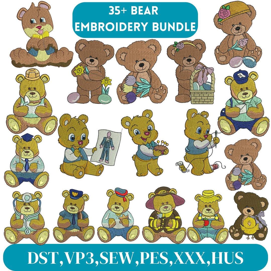 Teddy Bear Embroidery Design, Cute Baby Boy Bear Embroidery, Bear ...