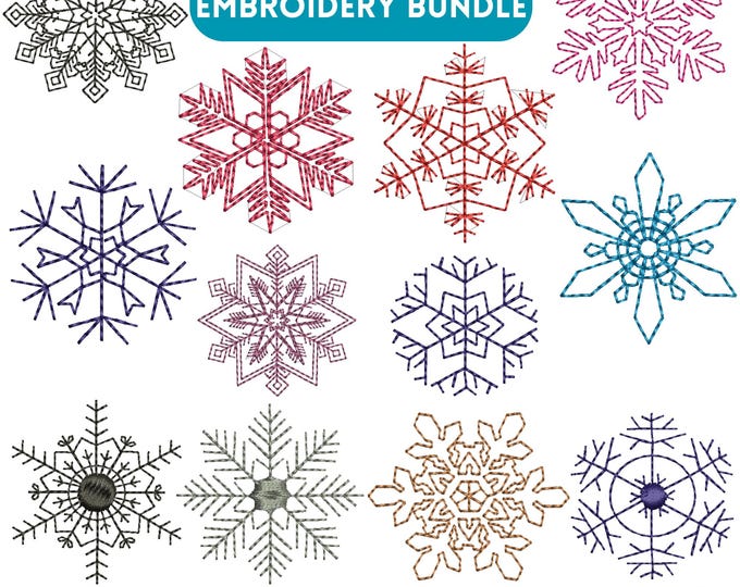 Snowflake Embroidery Design Set, Snowflake Silhouette, Merry Christmas ...