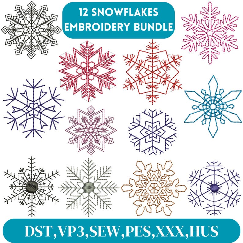 Snowflake Embroidery Design Set, Snowflake Silhouette, Merry Christmas ...