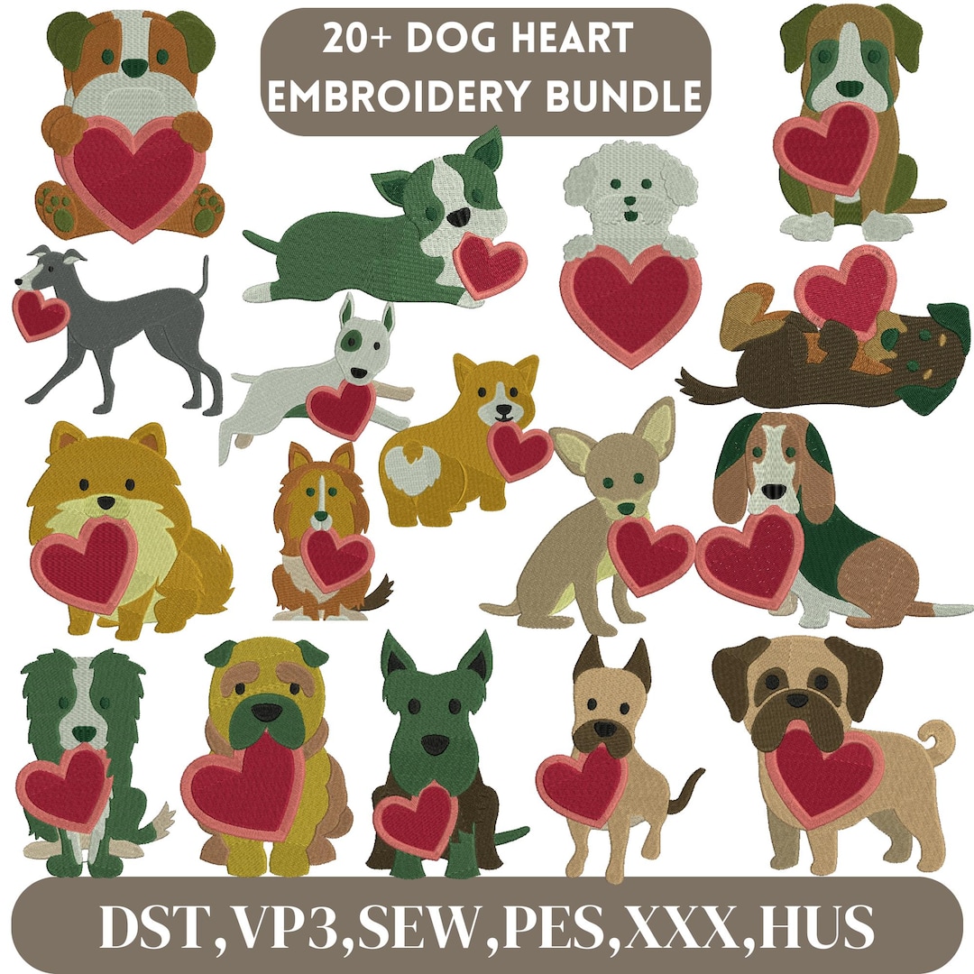 Dog Embroidery Design, Dog With Heart Embroidery, Puppy Embroidery ...
