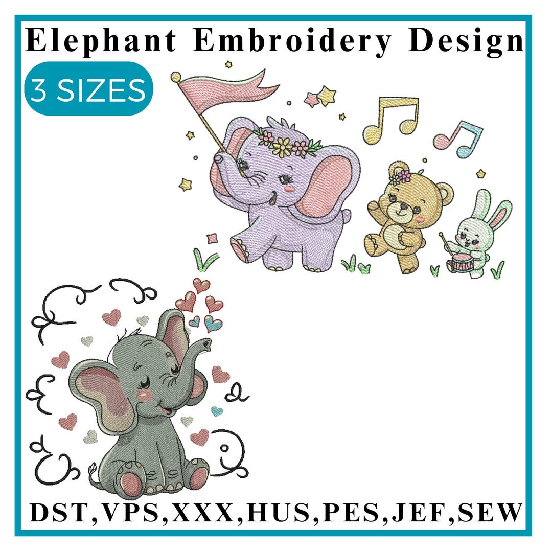 Elephant Embroidery Design, Cute Baby Elephant Embroidery, Baby ...