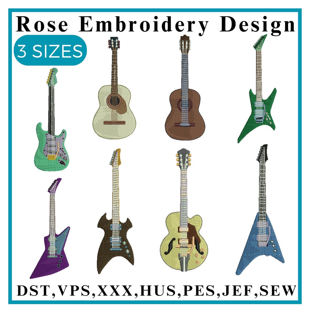 Guitar Embroidery Design, Electric Guitar Embroidery, Guitar Silhouette ...