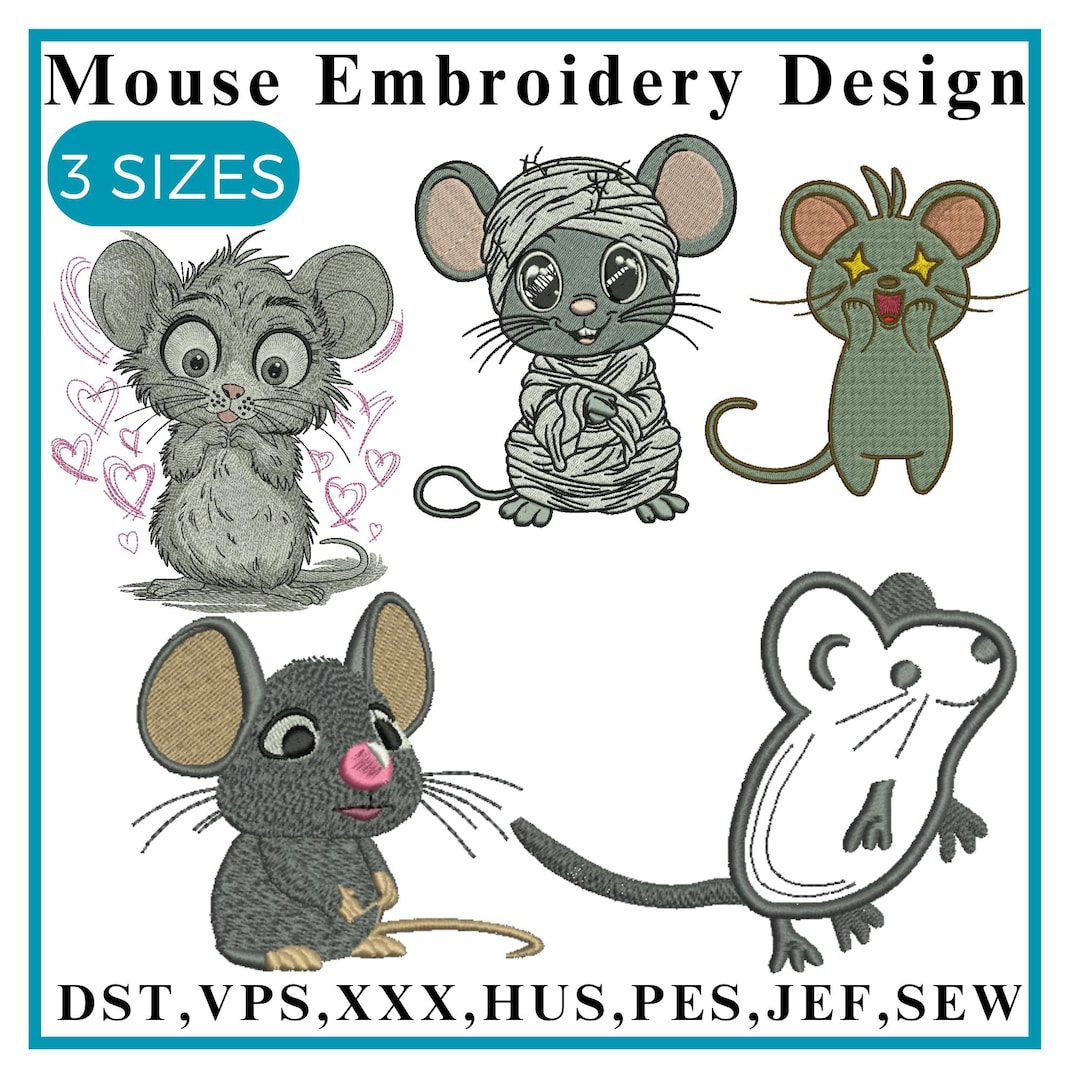 Mouse Embroidery Design, Mice Embroidery, Rat Embroidery, Boy Mouse ...