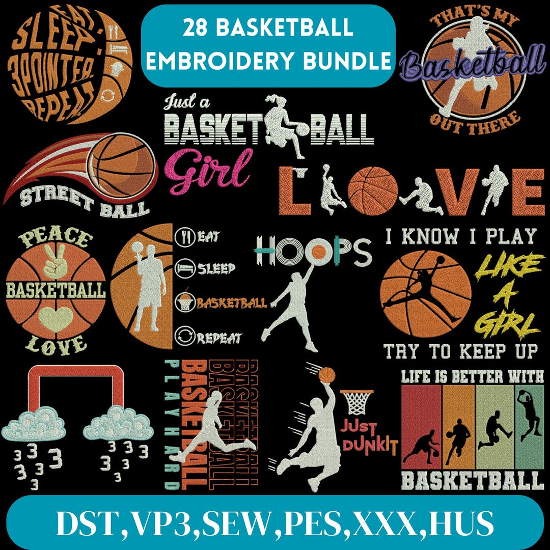 Basketball Embroidery Bundle, Basketball Filled Stitch, Mini Basketball ...