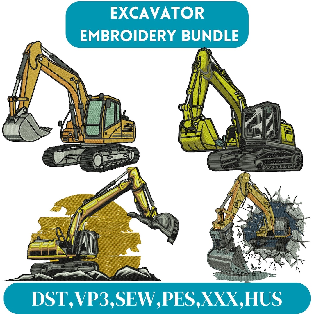Excavator Embroidery Design, Cute Excavator Embroidery, Mini ...