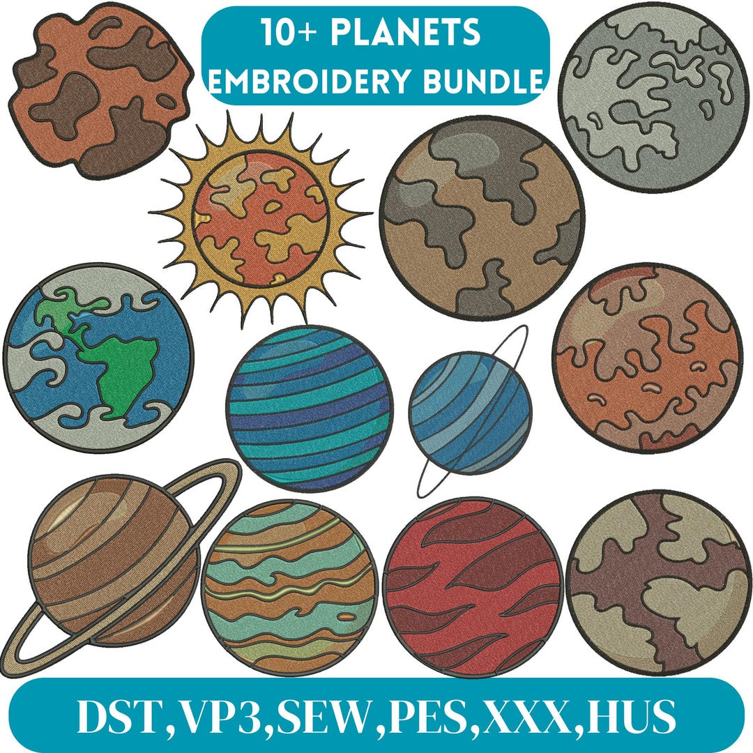Planets Embroidery Design, Solar System Embroidery Design, Cosmos ...