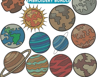 Planets Embroidery Design, Solar System Embroidery, Space Embroidery ...