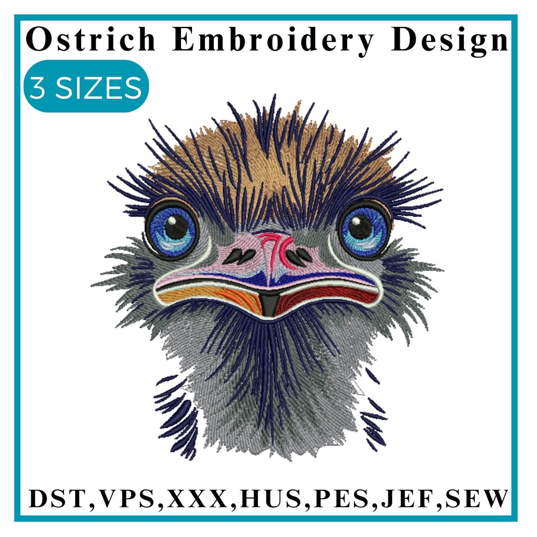 Ostrich Embroidery Design, Crazy Bird Embroidery, Cute Ostrich ...