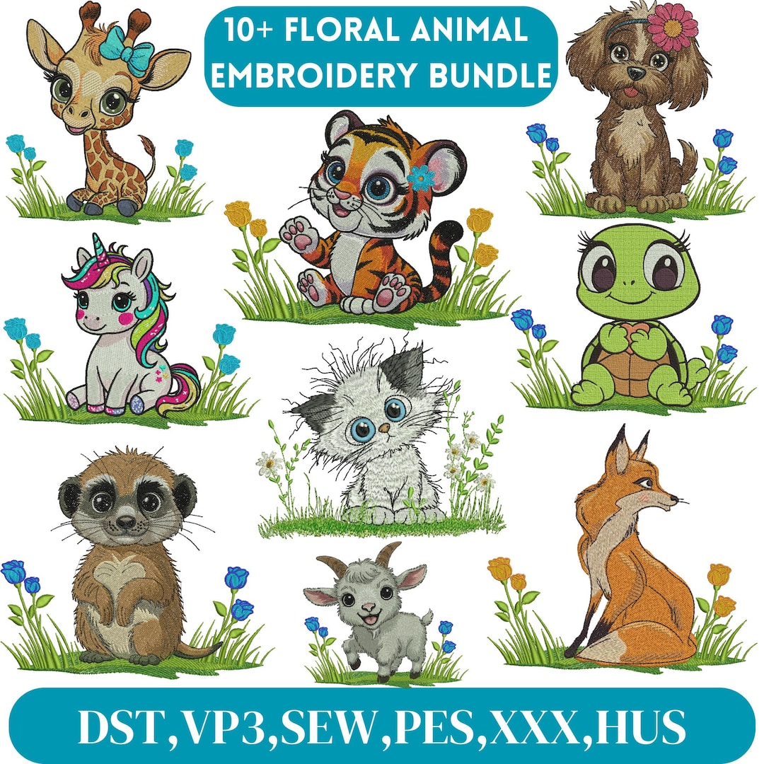 Floral Animal Embroidery Design, Baby Animals Embroidery, Baby ...