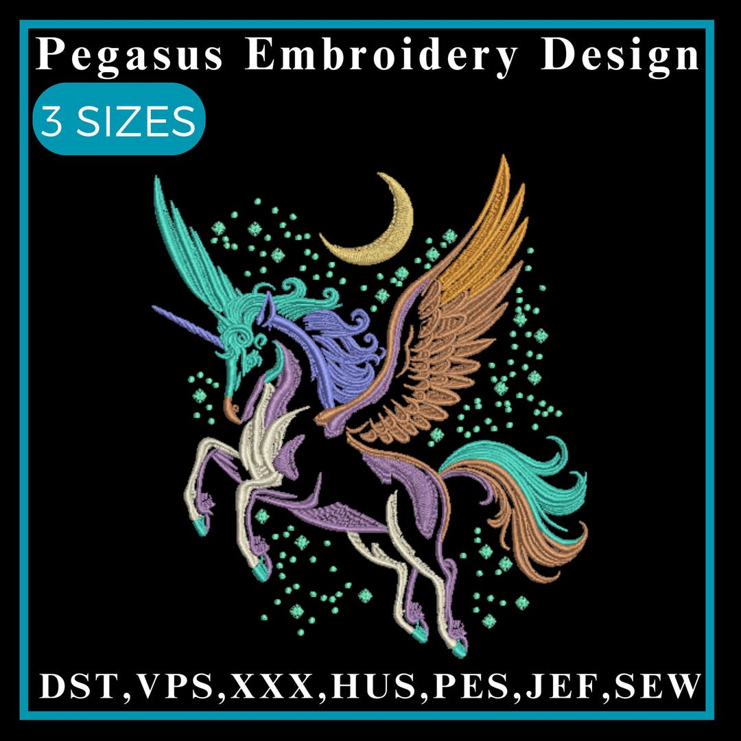 Unicorn Embroidery Design, Pegasus Embroidery, Mythical Horse ...