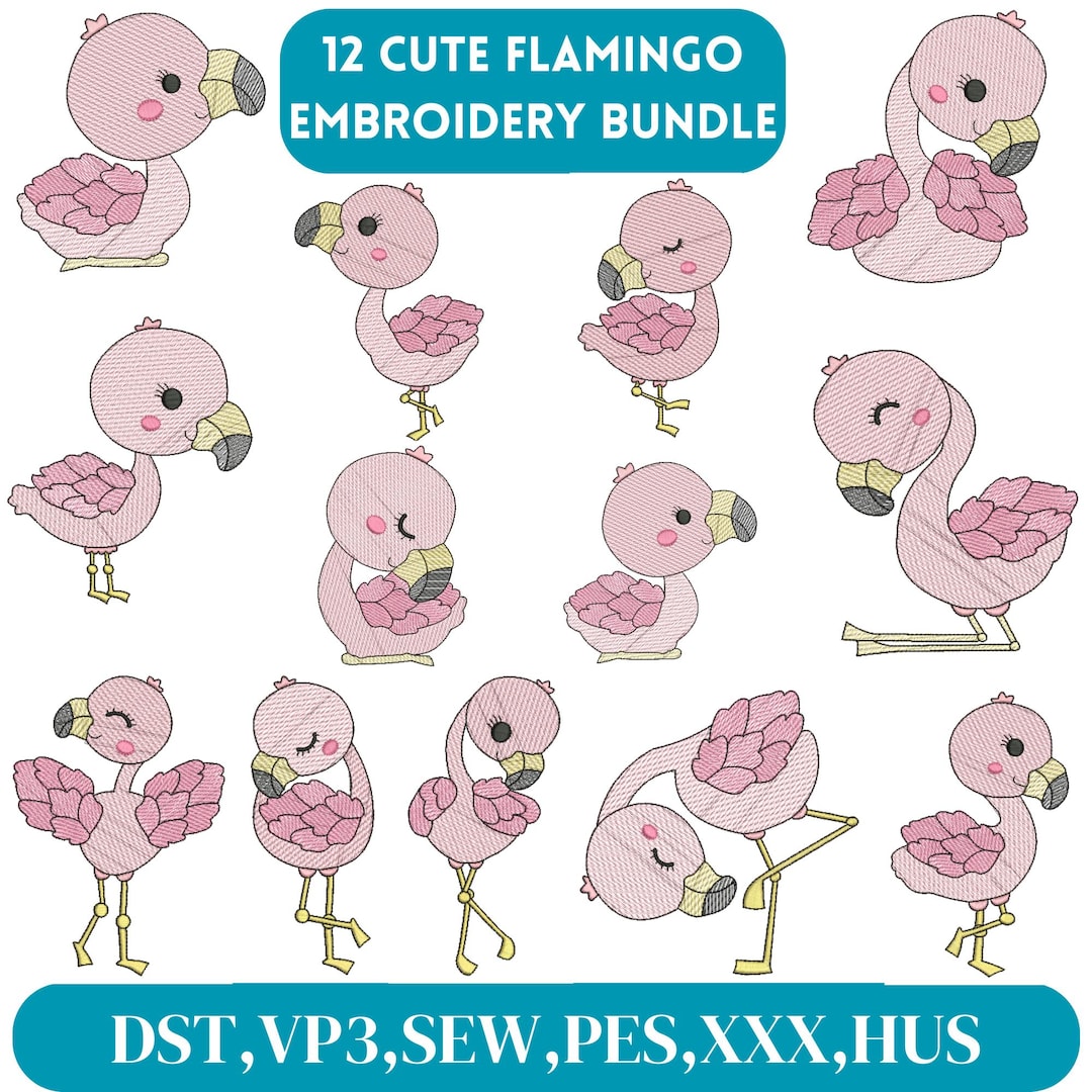 Flamingo Embroidery Design, Mini Flamingo Embroidery, Flamingo Filled ...