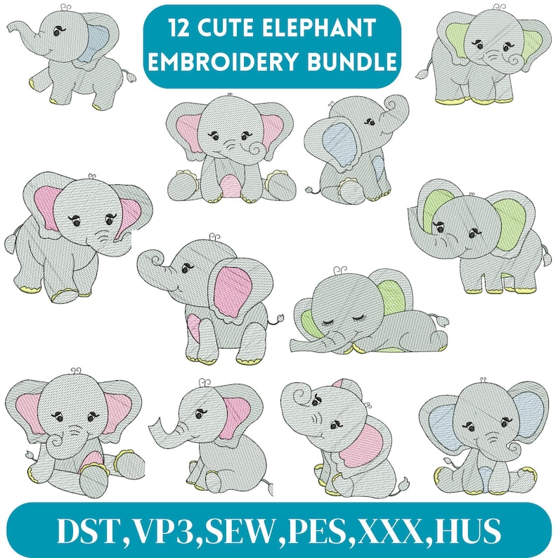Elephant Embroidery Design, Cute Elephant Embroidery, Animal Elephant ...