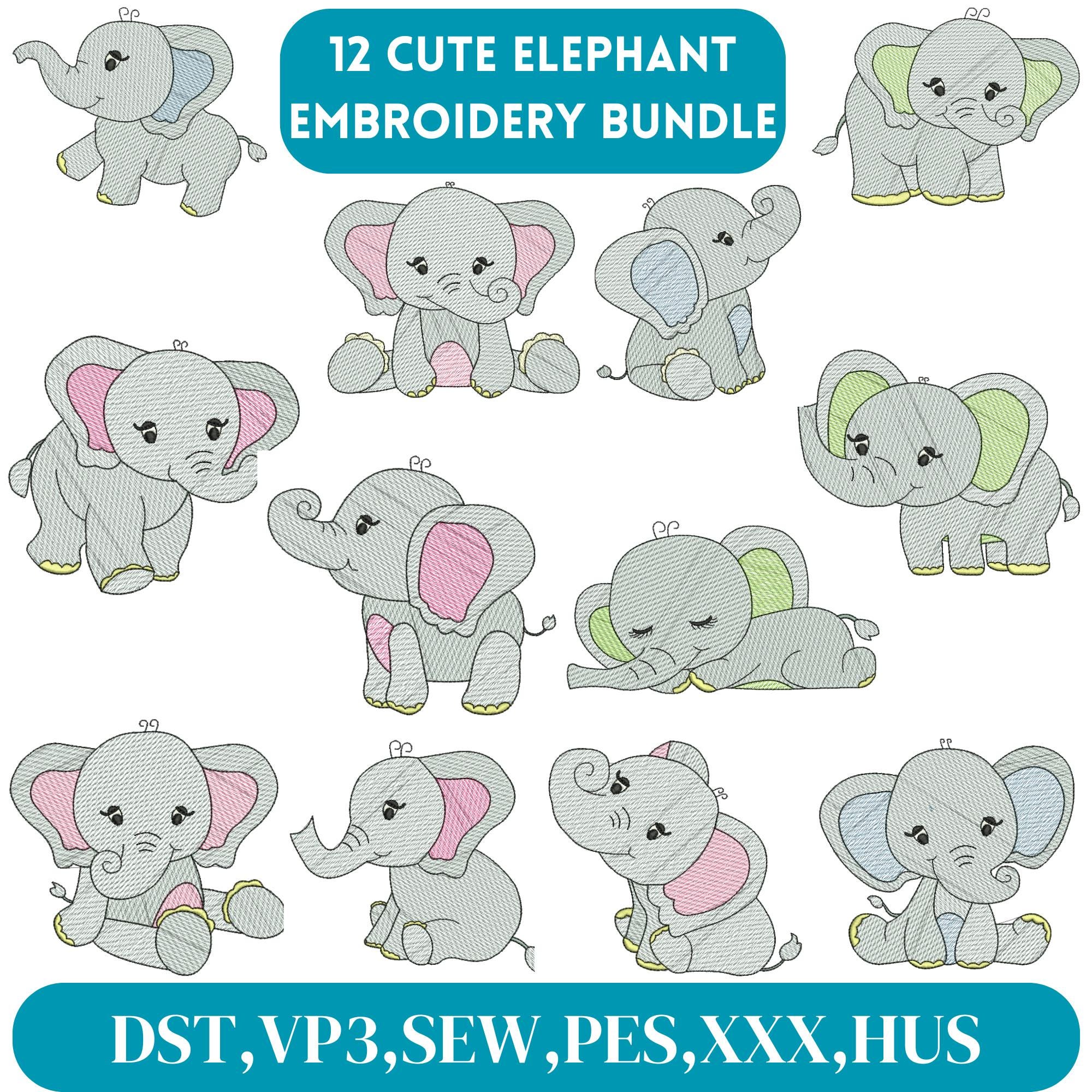Elephant Embroidery Design, Cute Elephant Embroidery, Animal Elephant ...