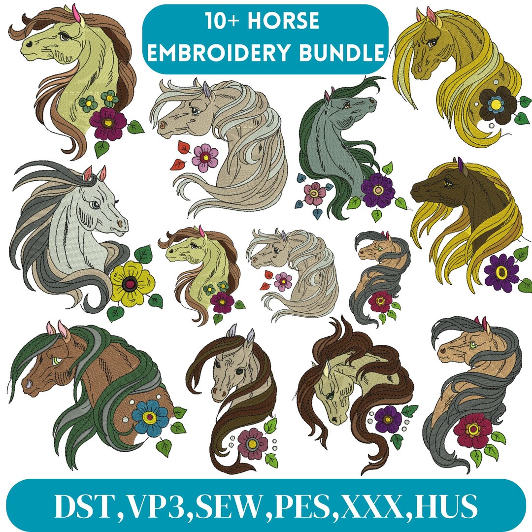 Horse Embroidery Designs, Floral Head Horse Embroidery, Beauty Horse ...