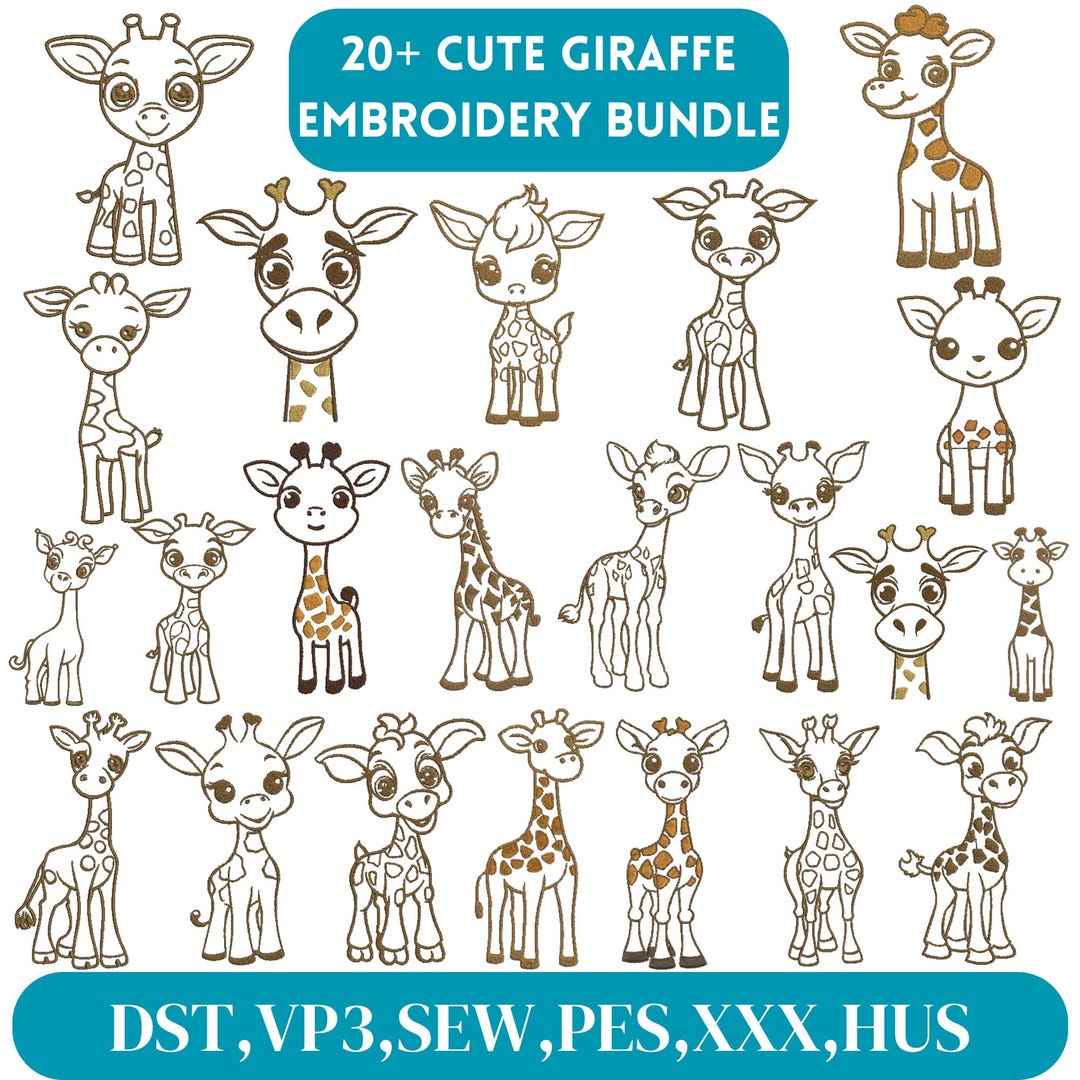 Giraffe Embroidery Design, Cute Giraffe Embroidery, Giraffe Applique ...