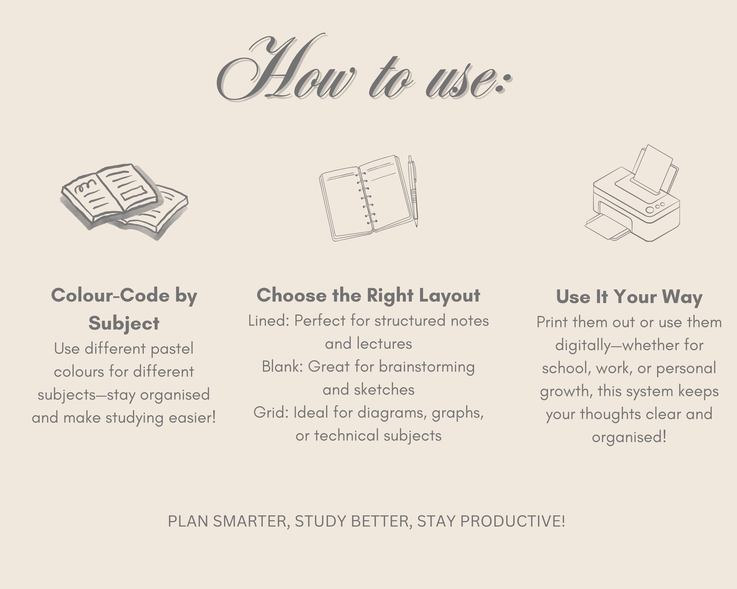 CORNELL NOTES Template | Aesthetic Study Planner | Printable Note ...