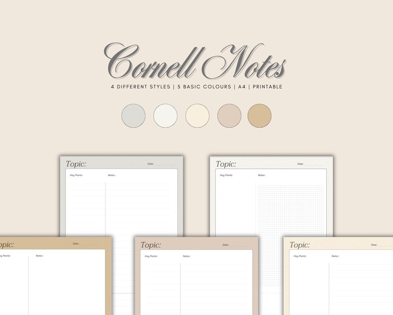 CORNELL NOTES Template | Neutral Aesthetic Study Planner | Printable ...