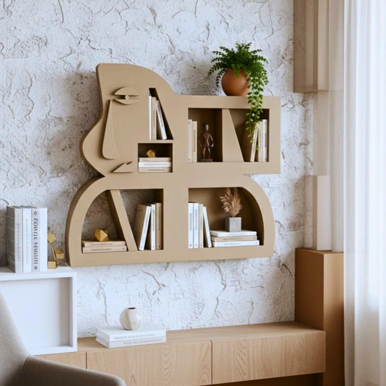 Abstract Face Wall Shelf STL | Modern Sculptural Bookshelf | Minimal ...