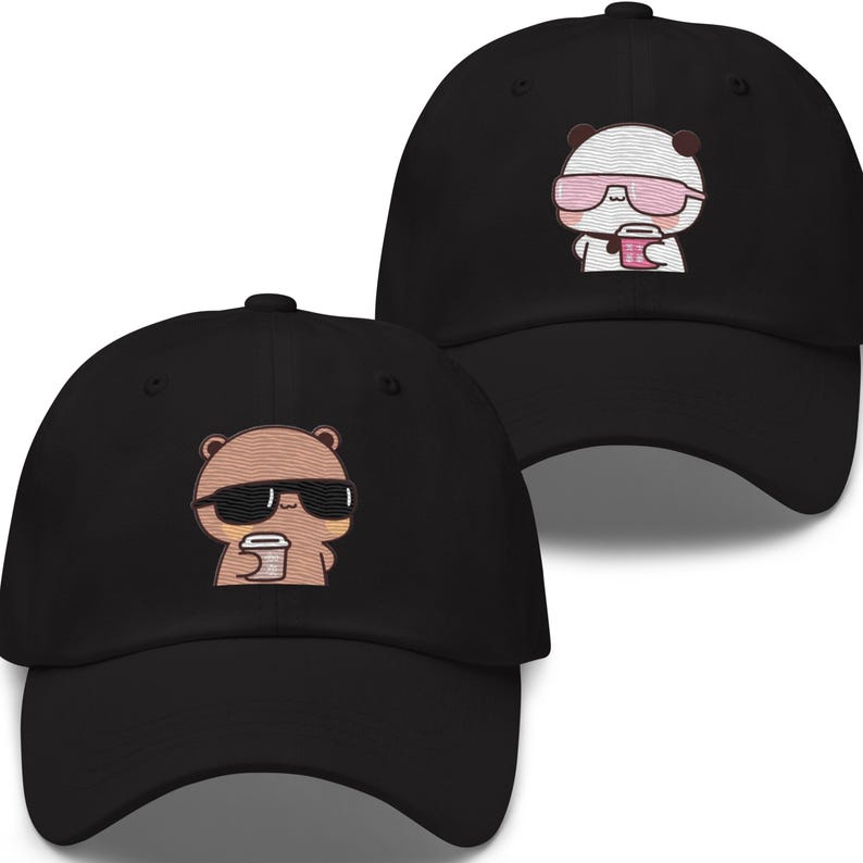 Dudu Bubu Couple Hats: Matching Embroidered Panda & Bear Baseball Caps ...