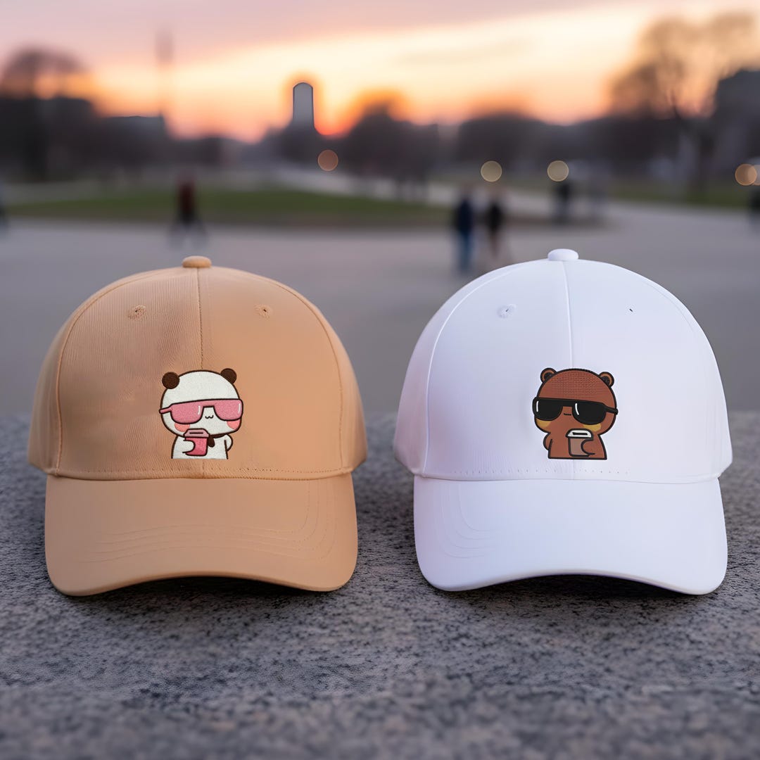Dudu Bubu Couple Hats: Matching Embroidered Panda & Bear Baseball Caps ...
