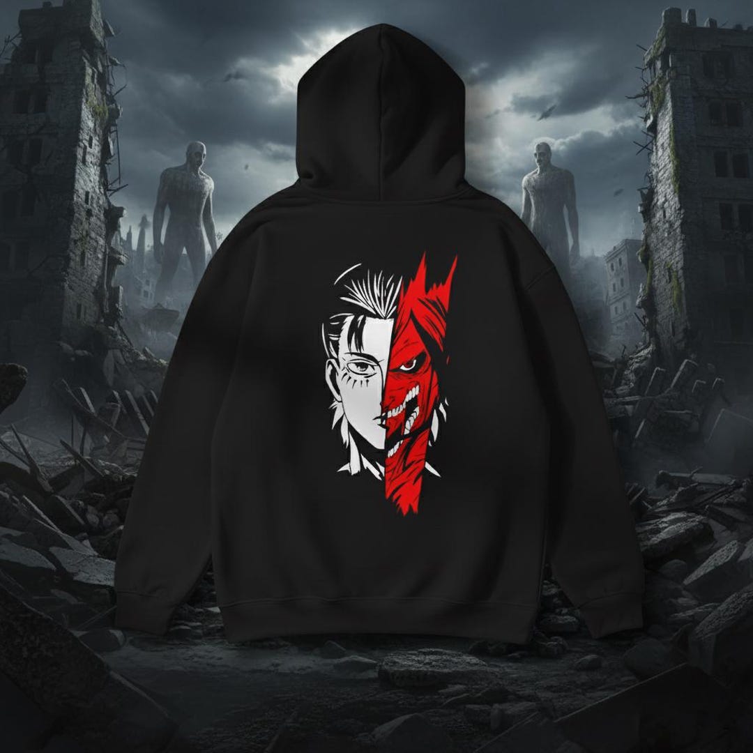 Split Face AOT Anime Hoodie | Half Human Half Monster Graphic Hoodiee ...