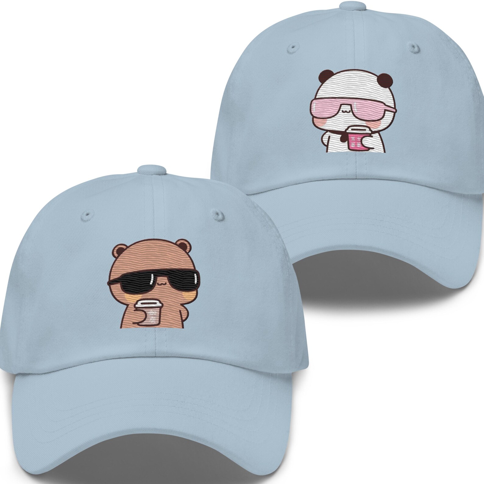 Dudu Bubu Couple Hats: Matching Embroidered Panda & Bear Baseball Caps ...