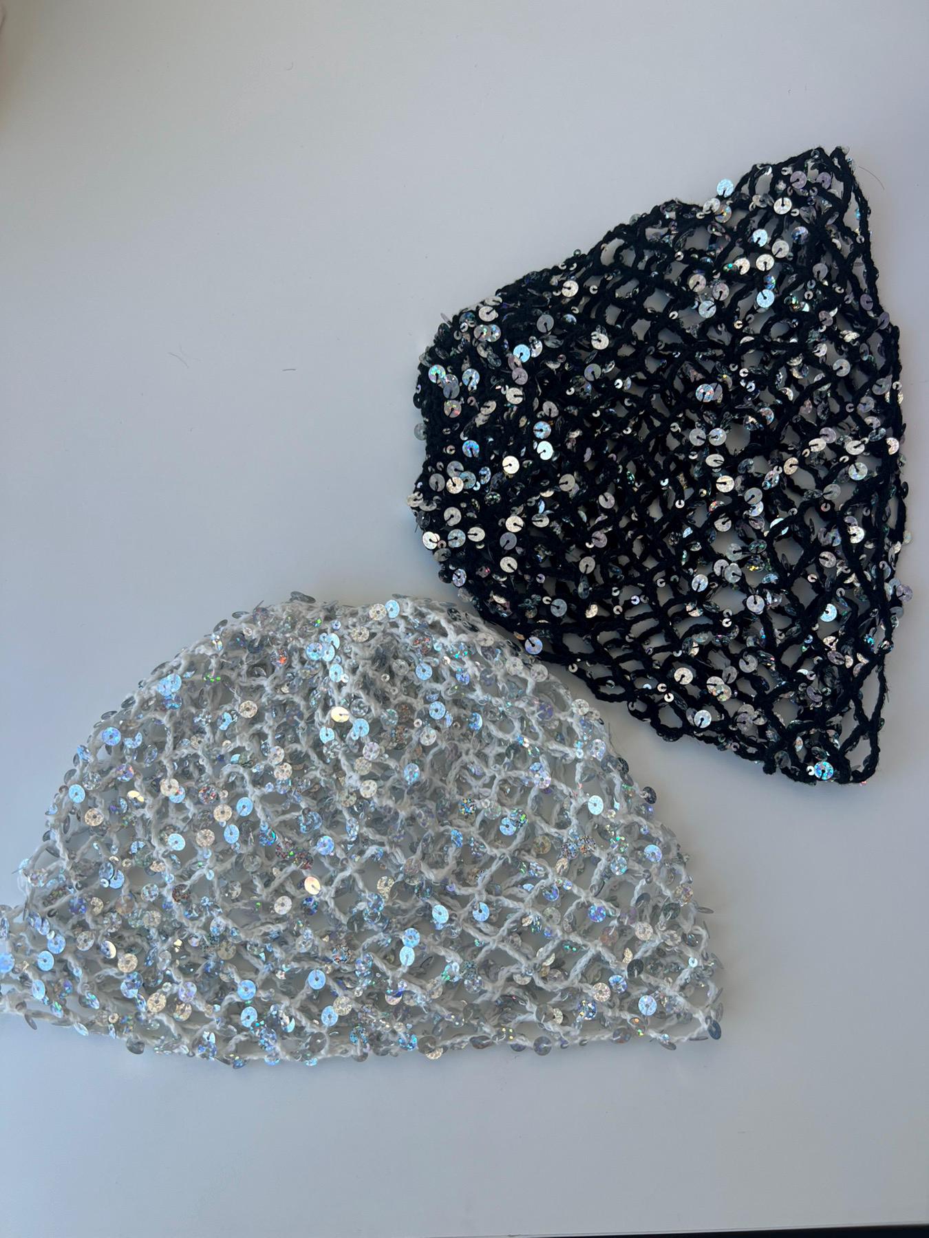 Crochet White Mesh Hat, Mesh Beanie Hat With Sequins, Netted Mesh ...