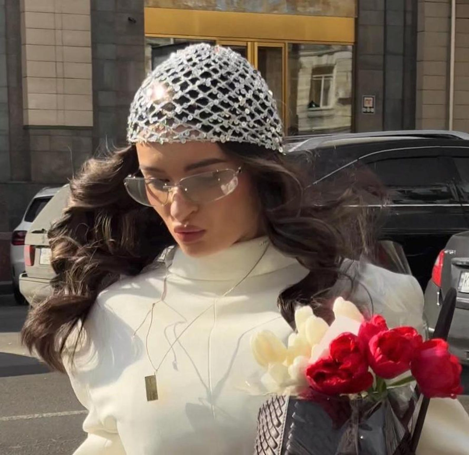 Crochet White Mesh Hat, Mesh Beanie Hat With Sequins, Netted Mesh ...