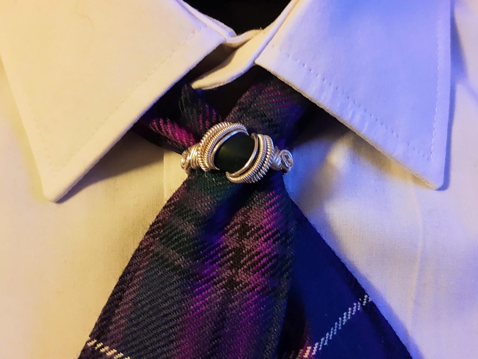 Tartan Tweed Cross Tie and Ring Set, Plaid Crossover Tie With Sterling ...