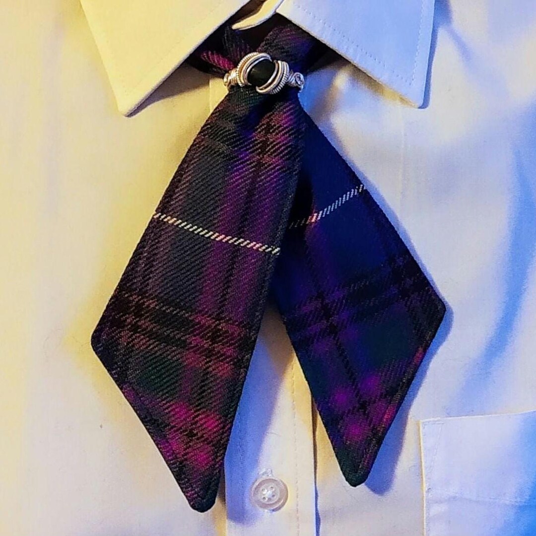 Tartan Tweed Cross Tie and Ring Set, Plaid Crossover Tie With Sterling ...
