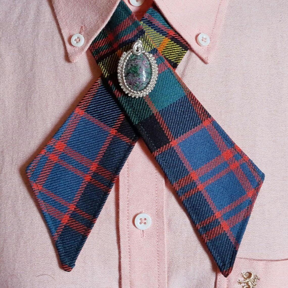 Tartan Tweed Crossover Tie and Pin Set, Plaid Continental Crisscross ...