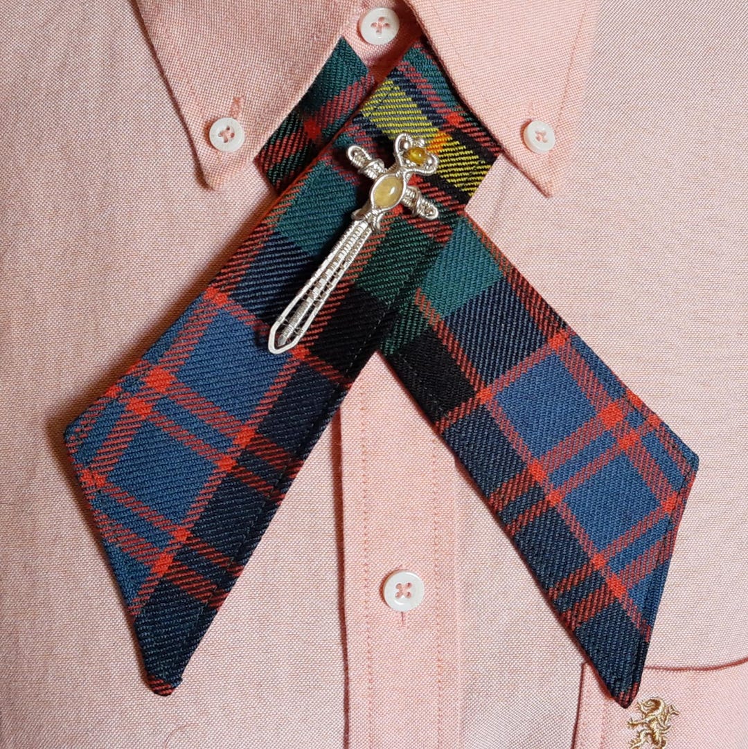 Tartan Tweed Crossover Tie and Pin Set, Plaid Continental Crisscross ...