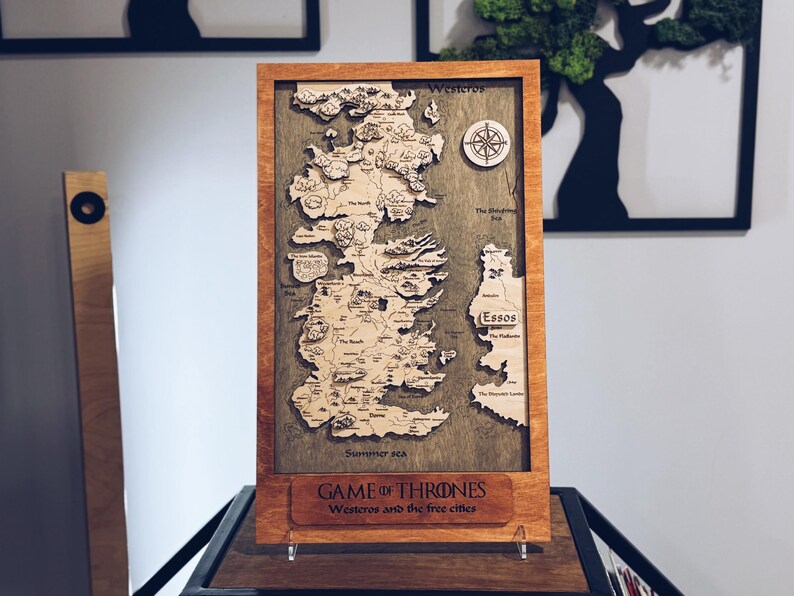 Game of Thrones 3D Wooden Map of Westeros & Essos, Laser-cut Fantasy ...