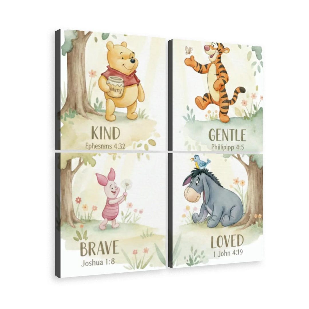 Winnie the Pooh Bible Verse Wall Art, Set of 4 Canvas, Disney Nursery ...