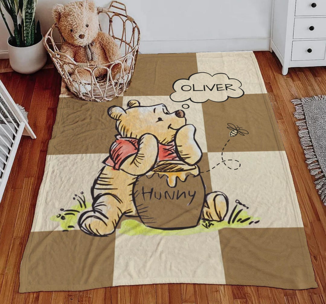 Winnie the Pooh Nursery Blanket: Custom Baby Name Velveteen Plush - Etsy