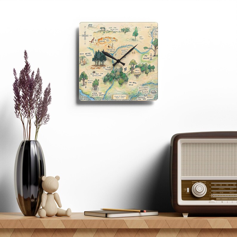 Winnie the Pooh Map Clock: Acrylic Nursery & Kids Room Decor - Etsy