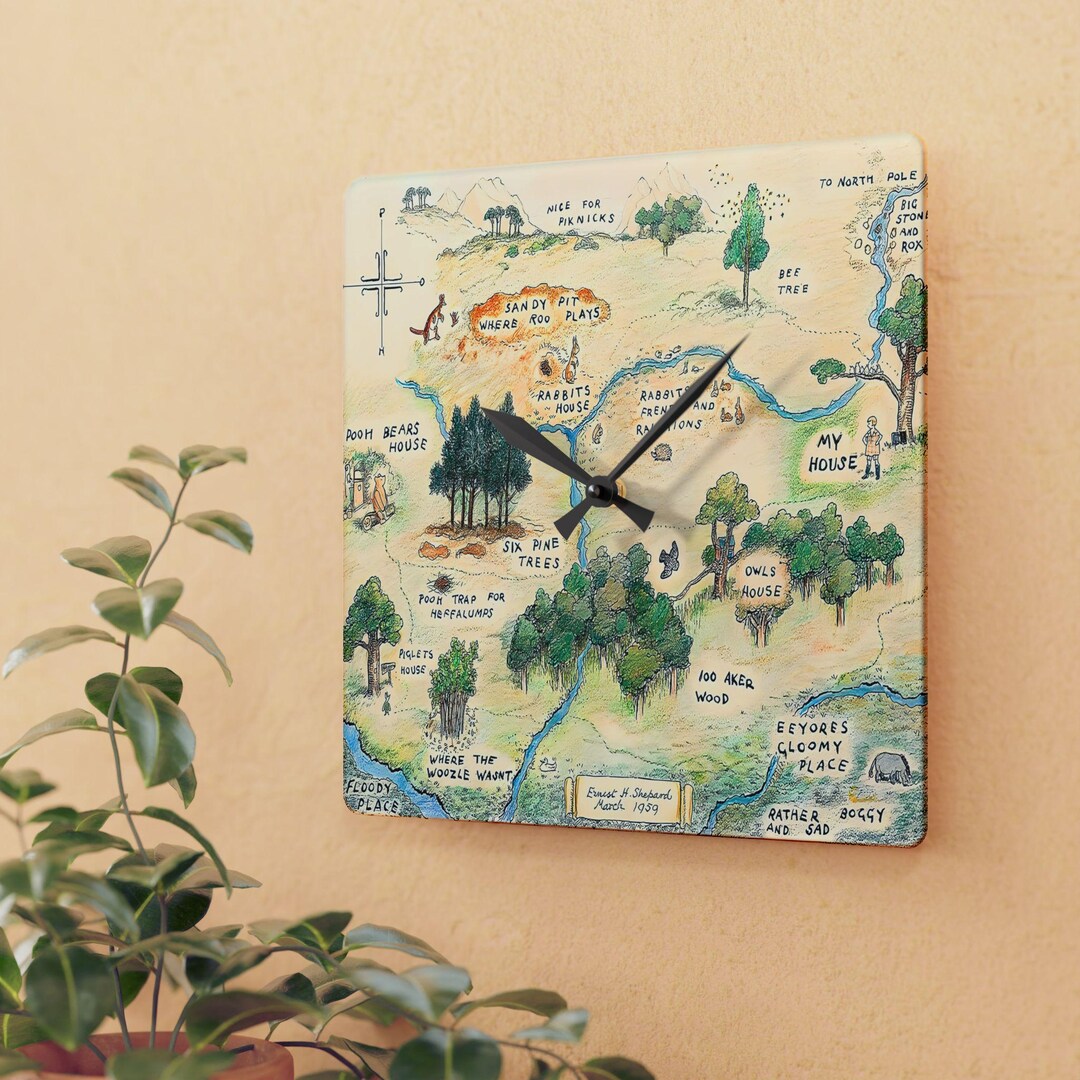 Winnie the Pooh Map Clock: Acrylic Nursery & Kids Room Decor - Etsy