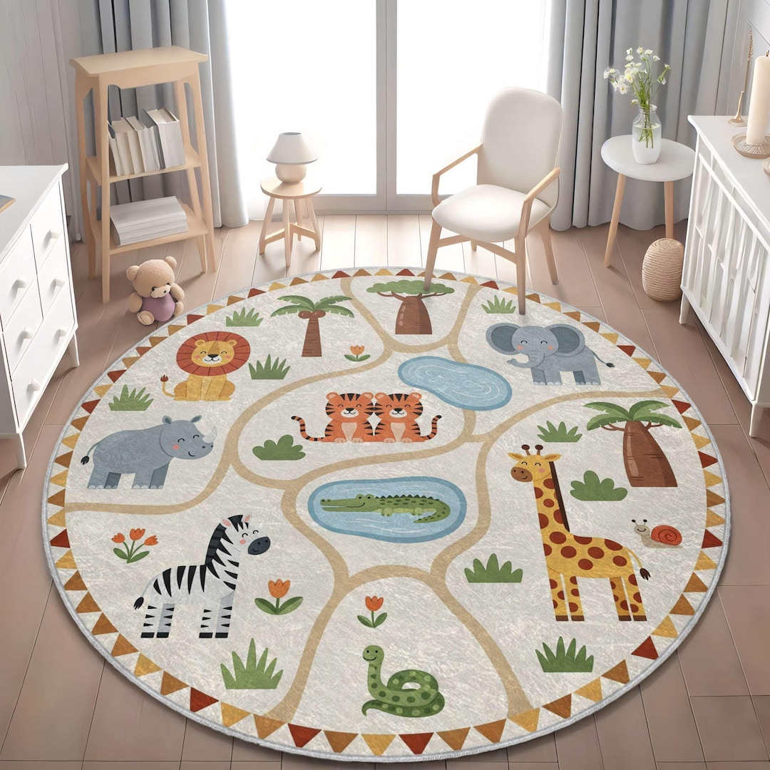 Jungle Safari Animals Rug: Soft Nursery Playroom Carpet - Etsy