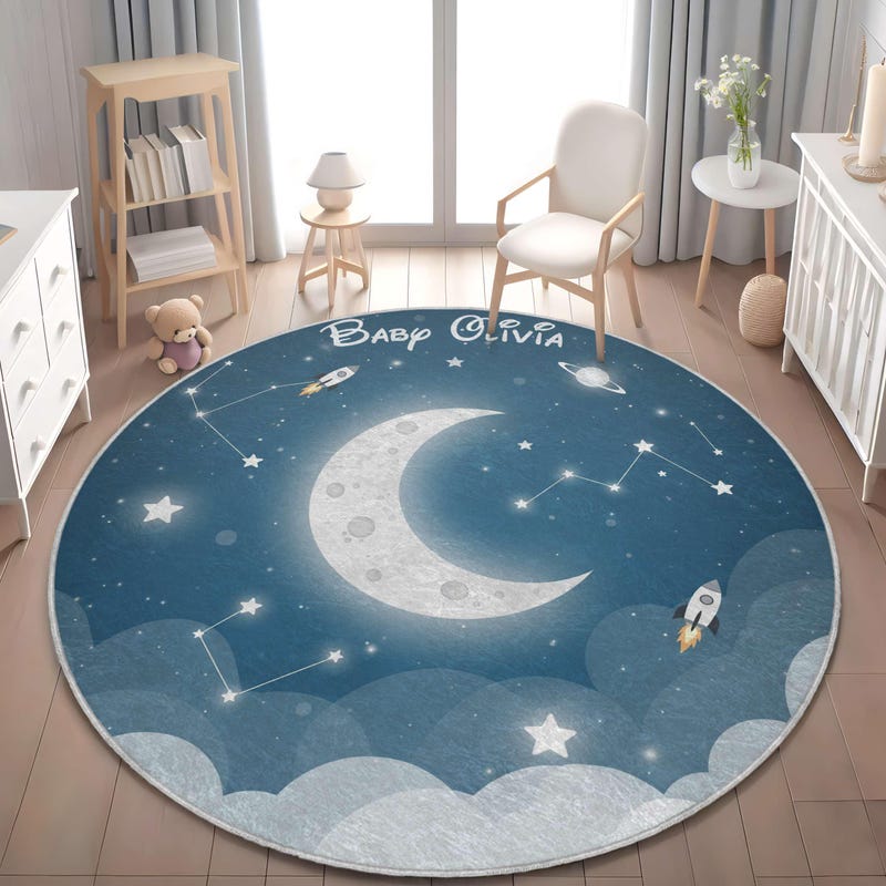 Blue Star Circle Rug - Etsy UK
