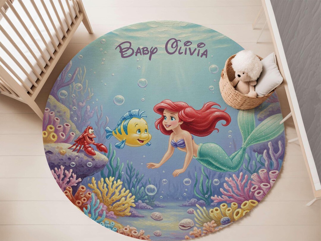 Personalized Little Mermaid Nursery Rug: Ariel, Flounder, Sea Decor - Etsy